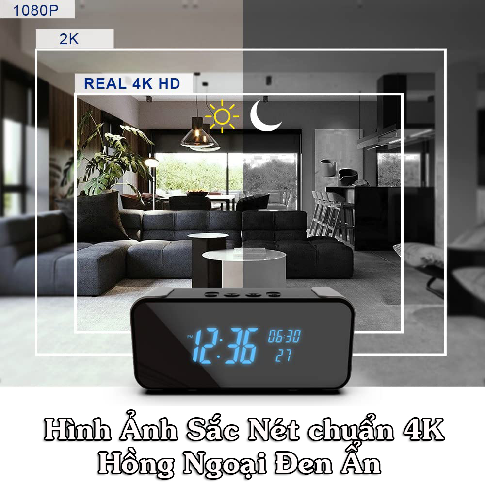 Camera Đồng Hồ Đặt Bàn Q8 Pro 4K - Âm thanh Rõ nét - Hồng ngoại ẩn 10m.