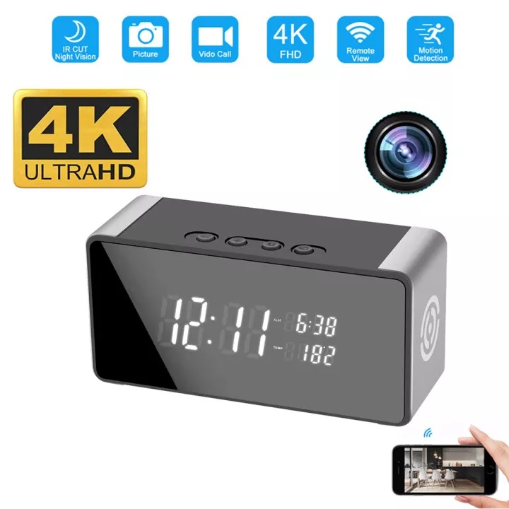 Camera Đồng Hồ Đặt Bàn Q8 Pro 4K - Âm thanh Rõ nét - Hồng ngoại ẩn 10m.